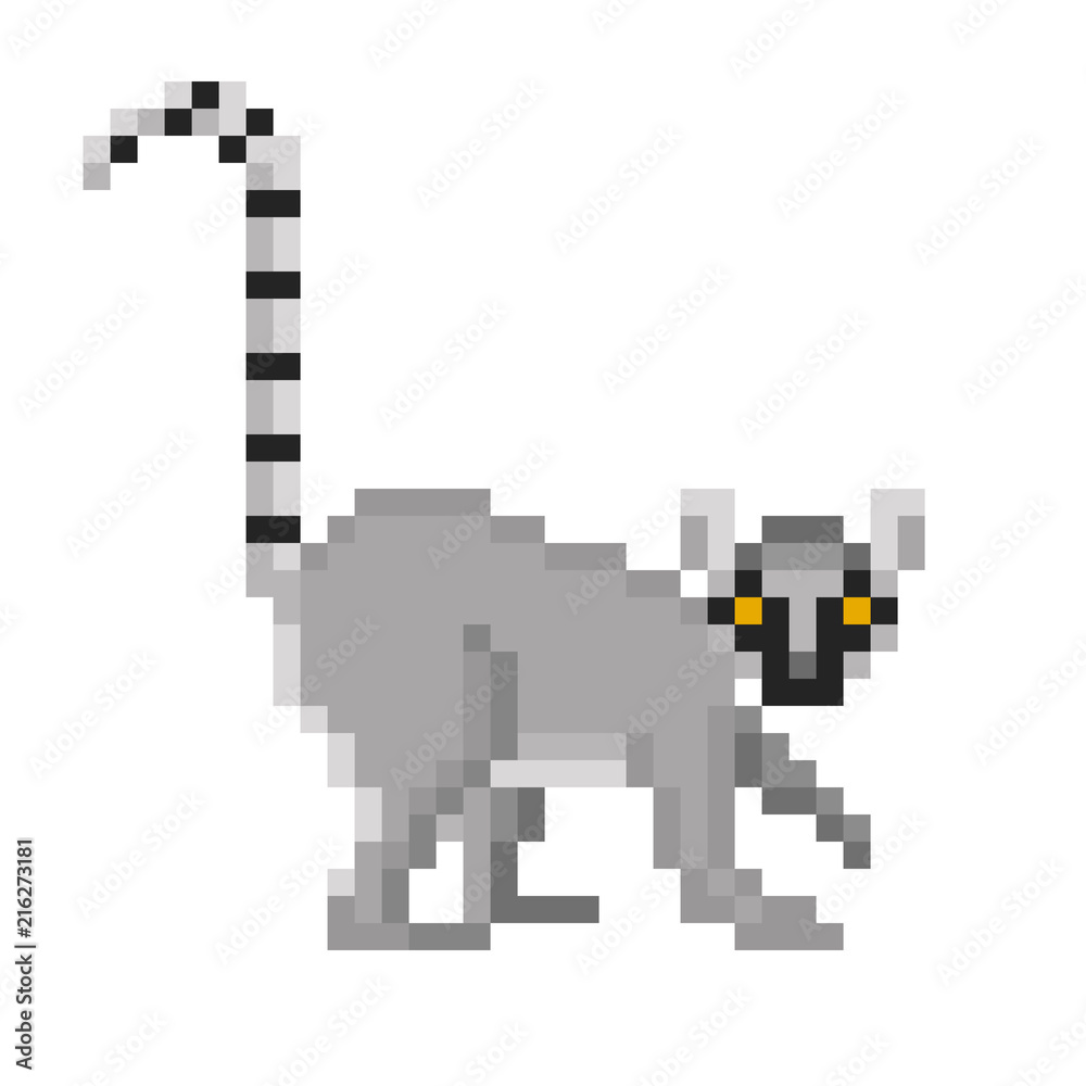 Ring-tailed lemur, pixel art character isolated on white background ...