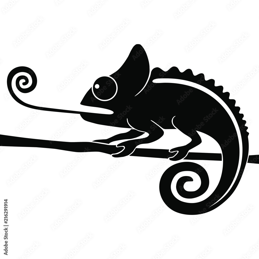 Icon chameleon. Flat symbol chameleon. Isolated black sign chameleon on ...