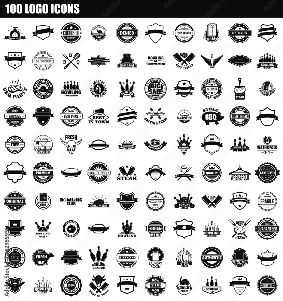 100 logo icon set. Simple set of 100 logo vector icons for web design ...