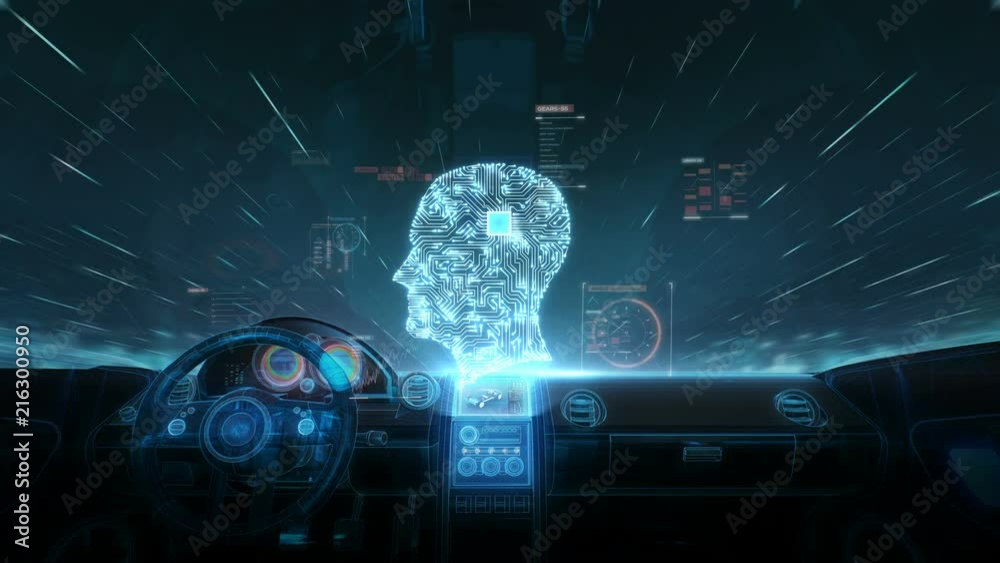 Video „Inside of Future hybrid cars, Brain head connect digital lines ...