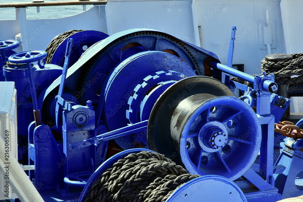 Photo & Art Print mooring winch, mooring windlass rope anchor at ship ...