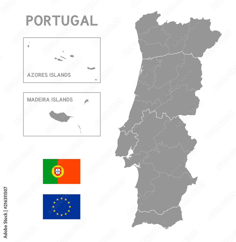 Grey Vector Political Map of Portugal Stock Vector | Adobe Stock