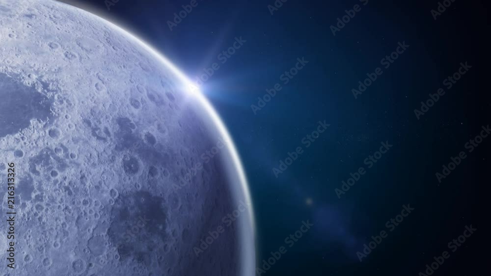 Side Moon On Blue Space Background/ Animation of a realistic moon ...