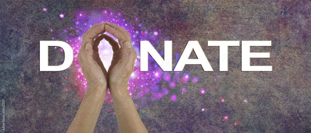 Donate what you can fundraising banner x 2 - Female using both hands to ...