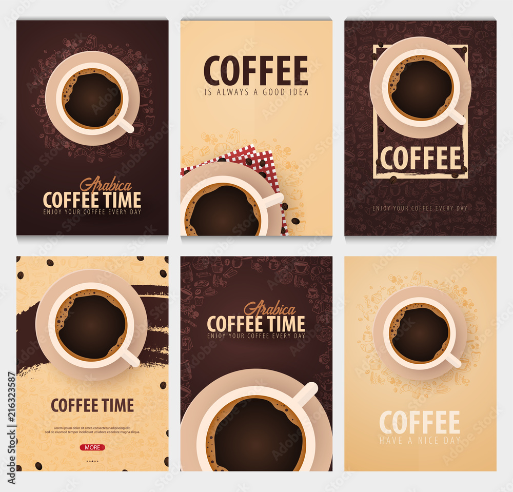 Cup of Black coffee with the hand-draw doodle elements on the ...