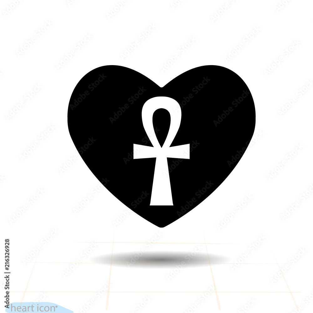 Heart vector black icon. Ankh symbol in heart. Valentines day sign ...