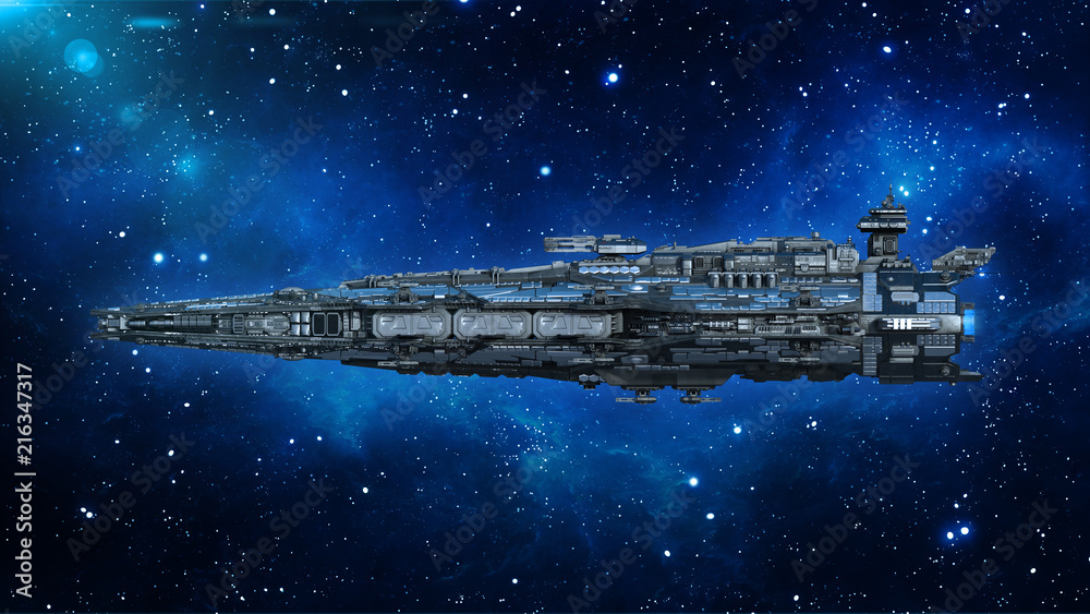 Illustrazione Stock Alien spaceship in the Universe, spacecraft flying ...