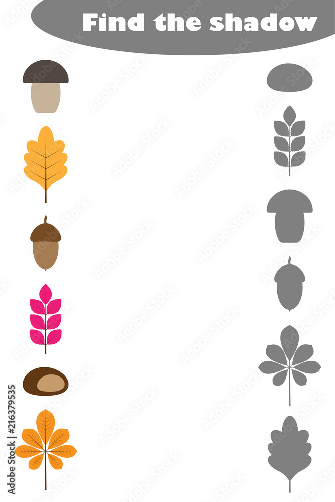 Find the shadow game with autumn pictures for children, education ...