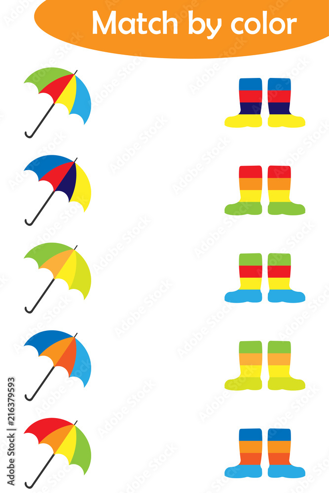 Matching game for children, connect colorful umbrellas with same color ...