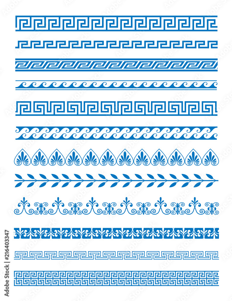 Vector illustration set of Greek patterns and ornaments on white ...