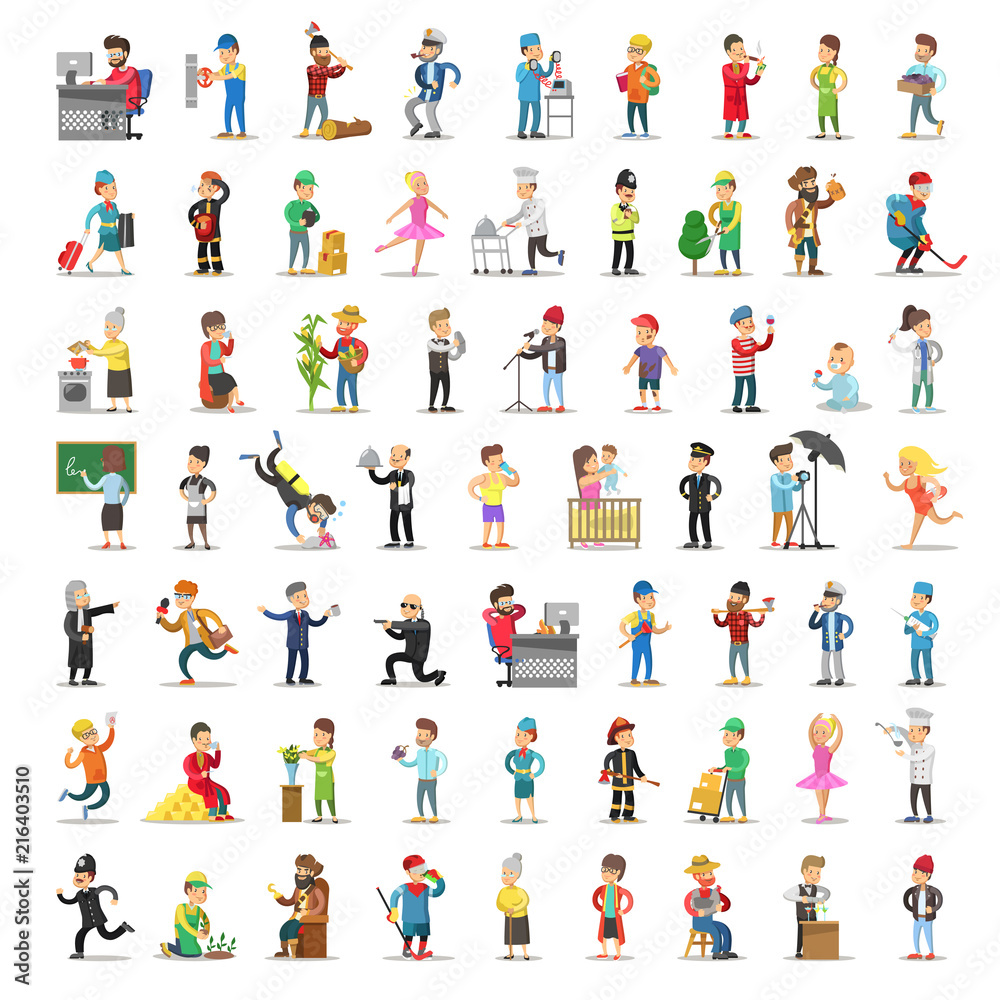People Characters Collection. Cartoon Set Different Professions in ...