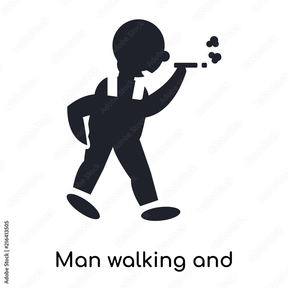 Man walking and smoking icon vector sign and symbol isolated on white ...