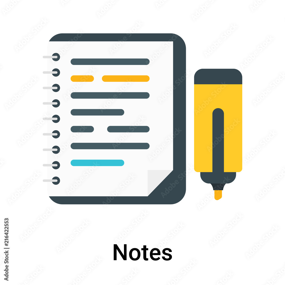 Notes icon vector sign and symbol isolated on white background, Notes ...