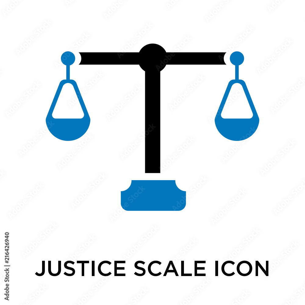 Justice scale icon vector sign and symbol isolated on white background ...