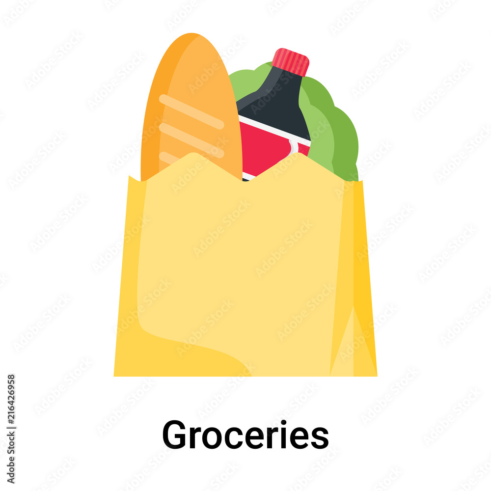 Groceries icon vector sign and symbol isolated on white background ...