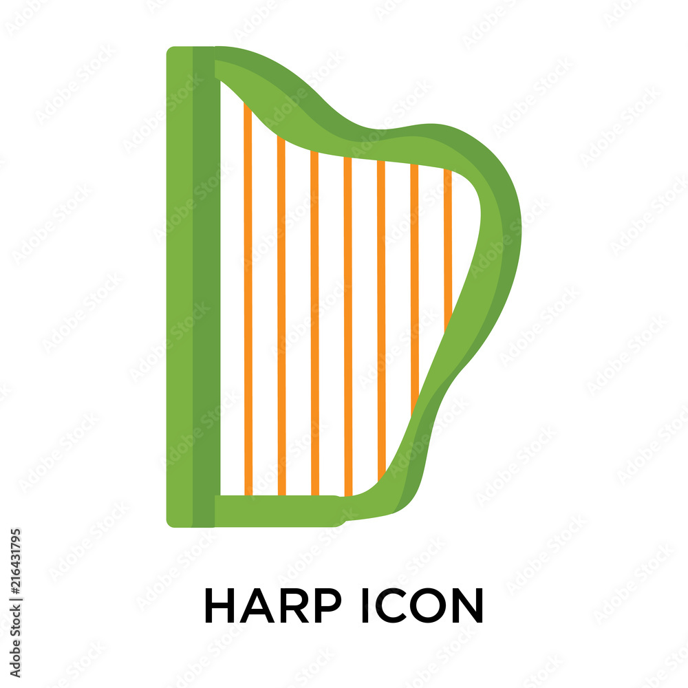 Harp icon vector sign and symbol isolated on white background, Harp ...