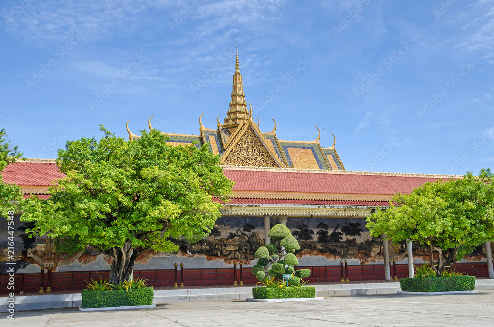 Open-Air-Pavillon with its Reamker fresco murals in a compound of The ...
