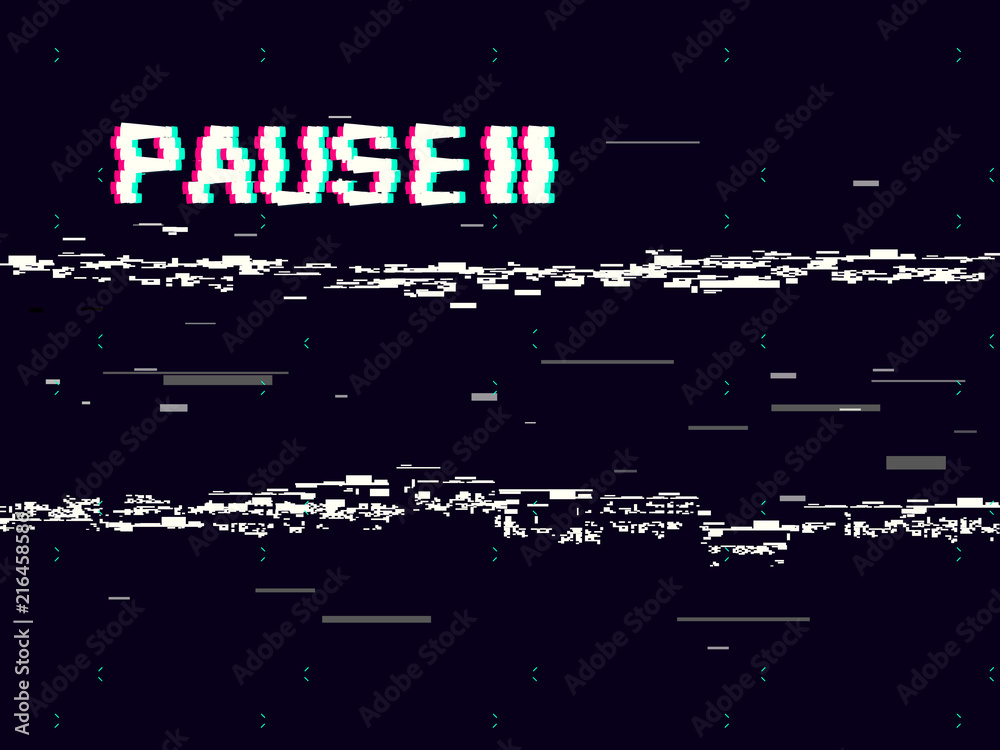 Vecteur Stock Glitch pause with symbol on dark background. Retro VHS ...