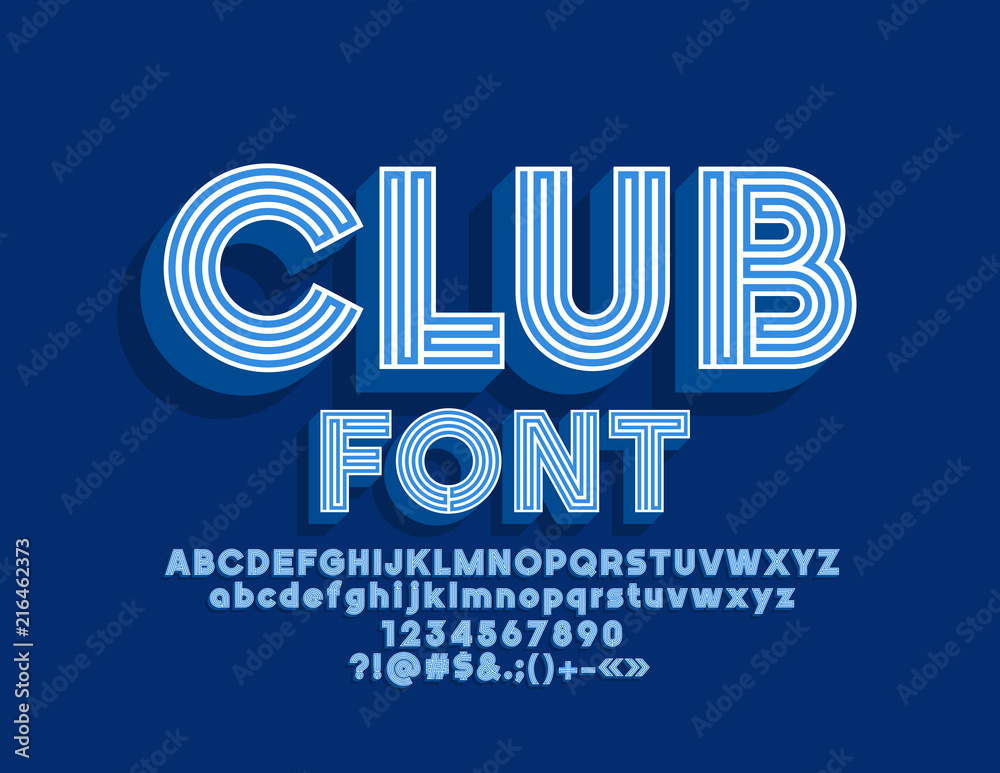 Vector Blue Party Club Font. 3D Isometric Abstract Pattern Alphabet ...