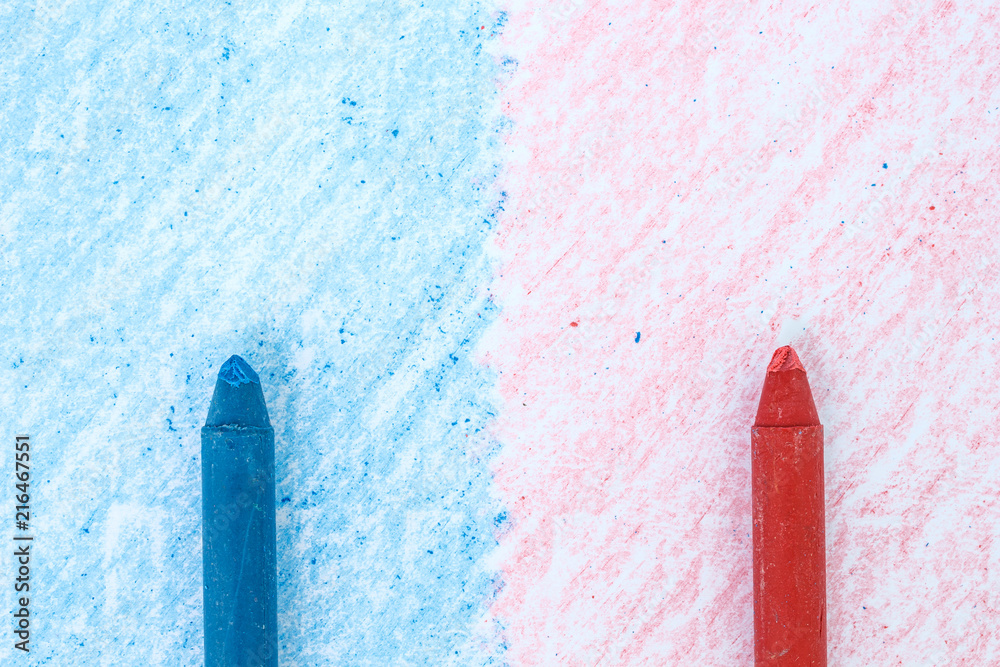 blue and red crayon drawings on white paper background texture Stock ...
