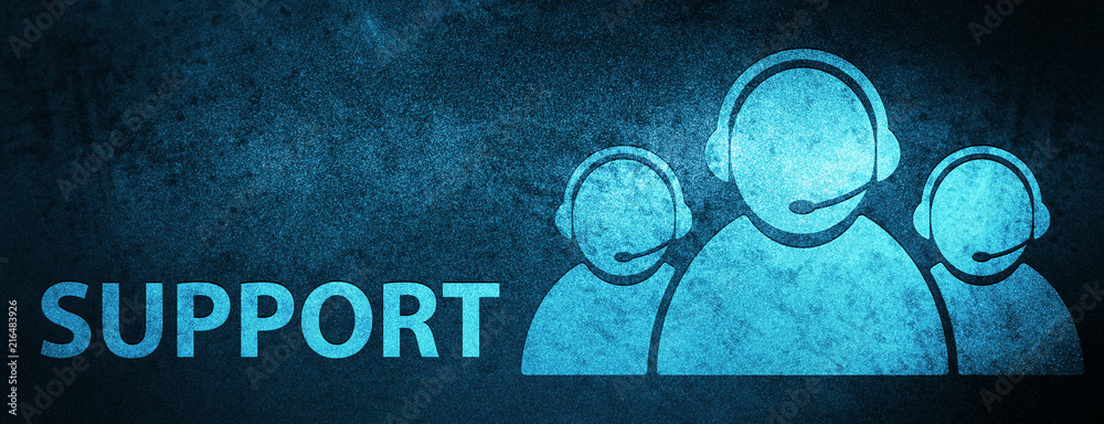 Support (customer care team icon) special blue banner background Stock ...