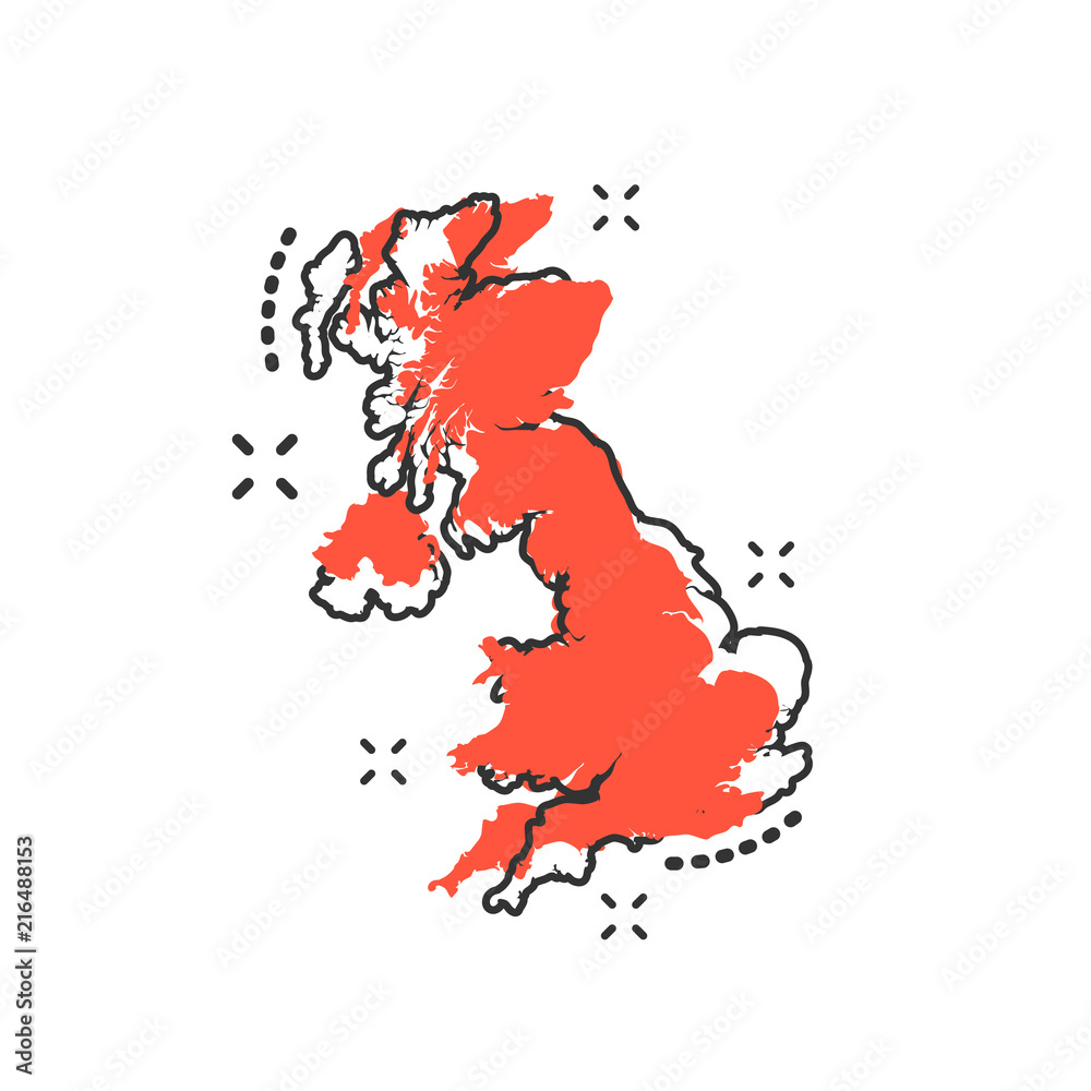 Vector cartoon Great Britain map icon in comic style. Great Britain ...