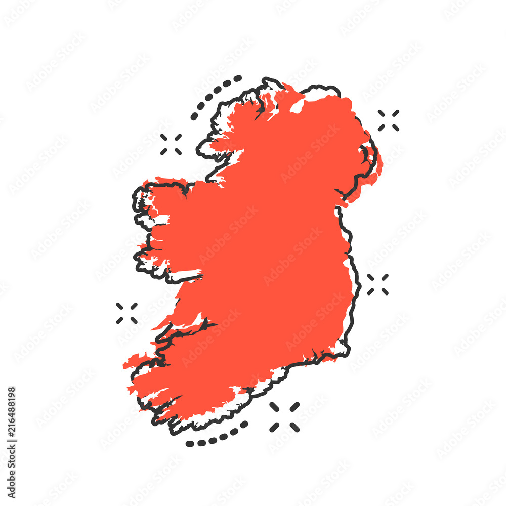 Vector cartoon Ireland map icon in comic style. Ireland sign ...