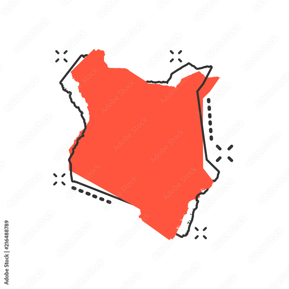 Vector cartoon Kenya map icon in comic style. Kenya sign illustration ...