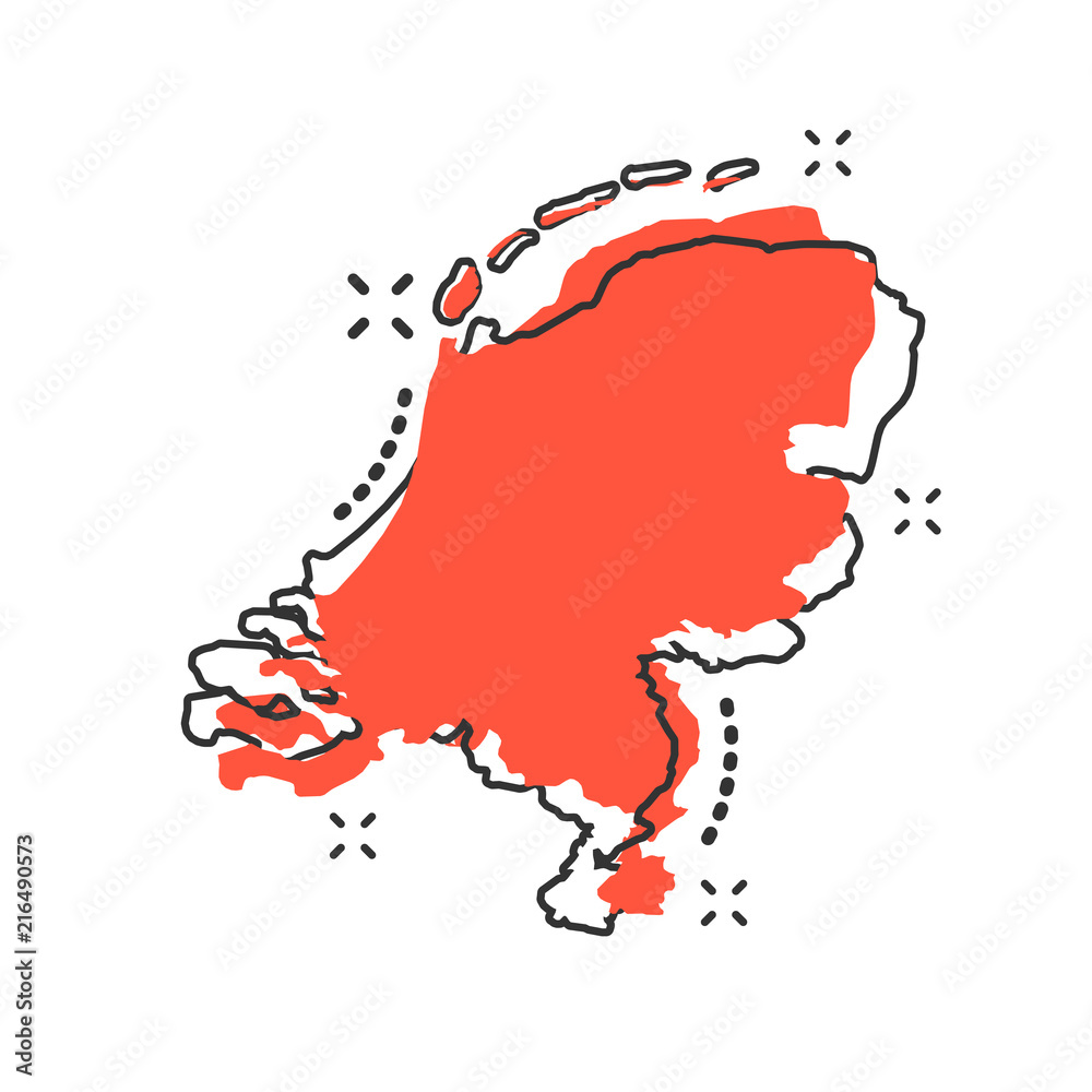 Vector cartoon Netherlands map icon in comic style. Netherlands sign ...