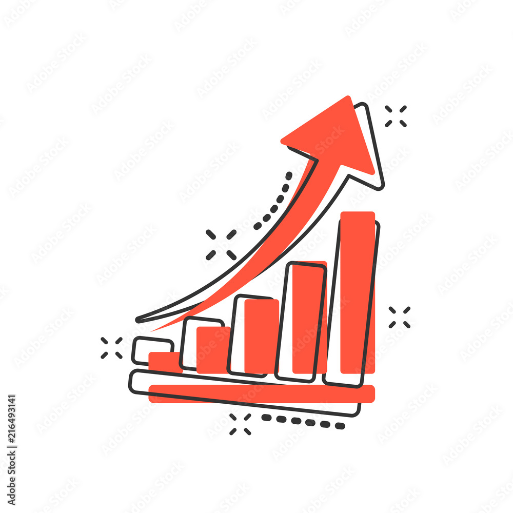 Vector cartoon growth chart icon in comic style. Grow diagram sign ...