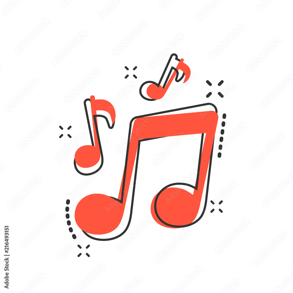 Vector cartoon music icon in comic style. Sound note sign illustration ...