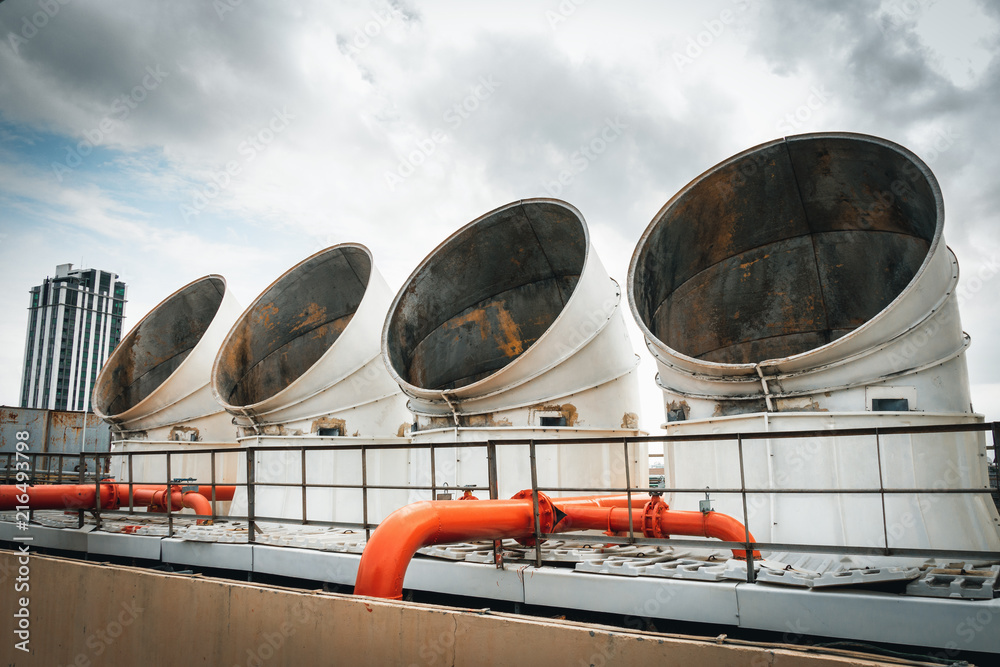 Air Chiller Pipeline and HVAC System of Department Store, Overhead ...