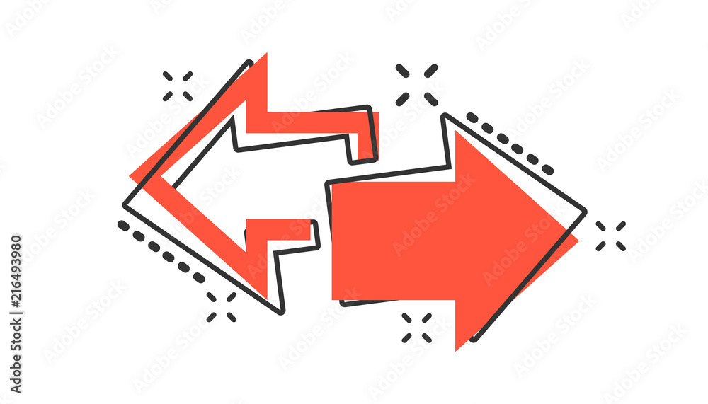 Vector cartoon arrow left and right icon in comic style. Forward arrow ...