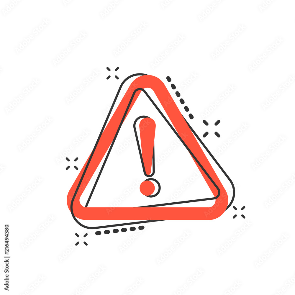 Vector cartoon danger icon in comic style. Attention caution sign ...