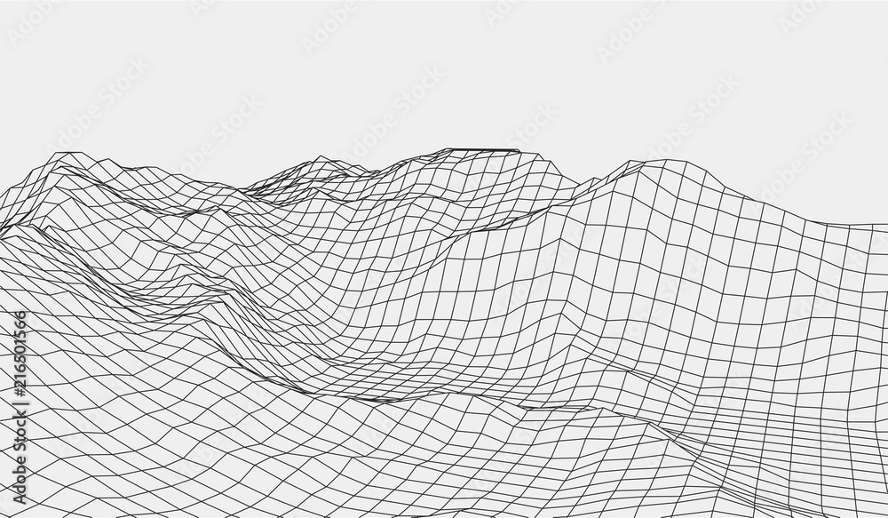 Wireframe landscape wire.3D grid technology illustration landscape ...
