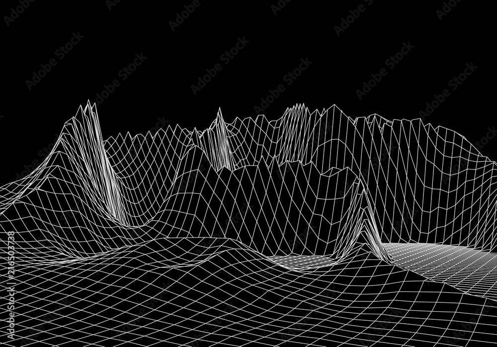 Wireframe landscape wire. 3d landscape.3D wireframe cartography ...