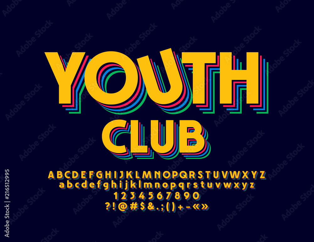 Vector Colorful Party Club Font. Bright Abstract Pattern Alphabet ...