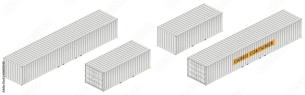 Cargo container vector mockup on white background with side, front ...