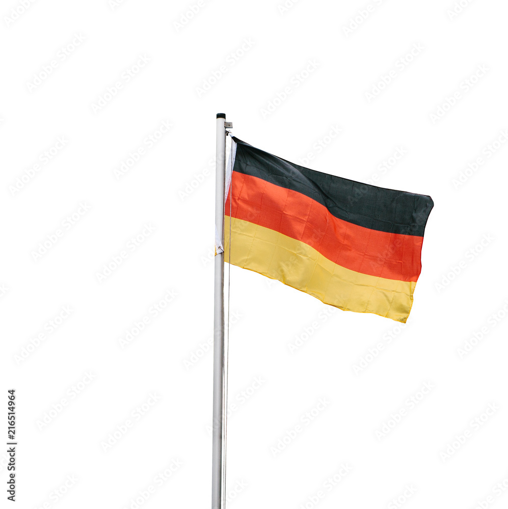 German flag developing in the wind isolated on white background. Stock ...