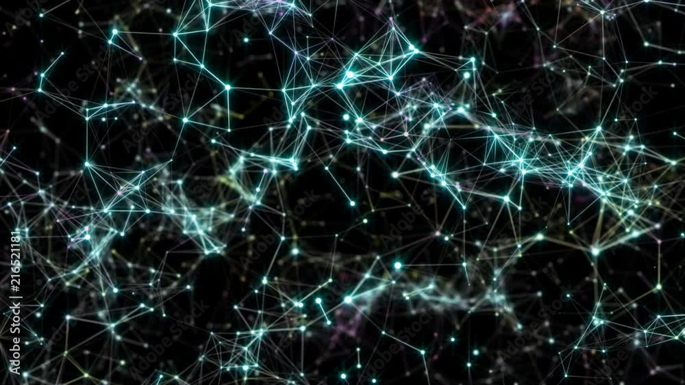 Blue fantasy abstract technology, engineering and science motion background with particles and ...