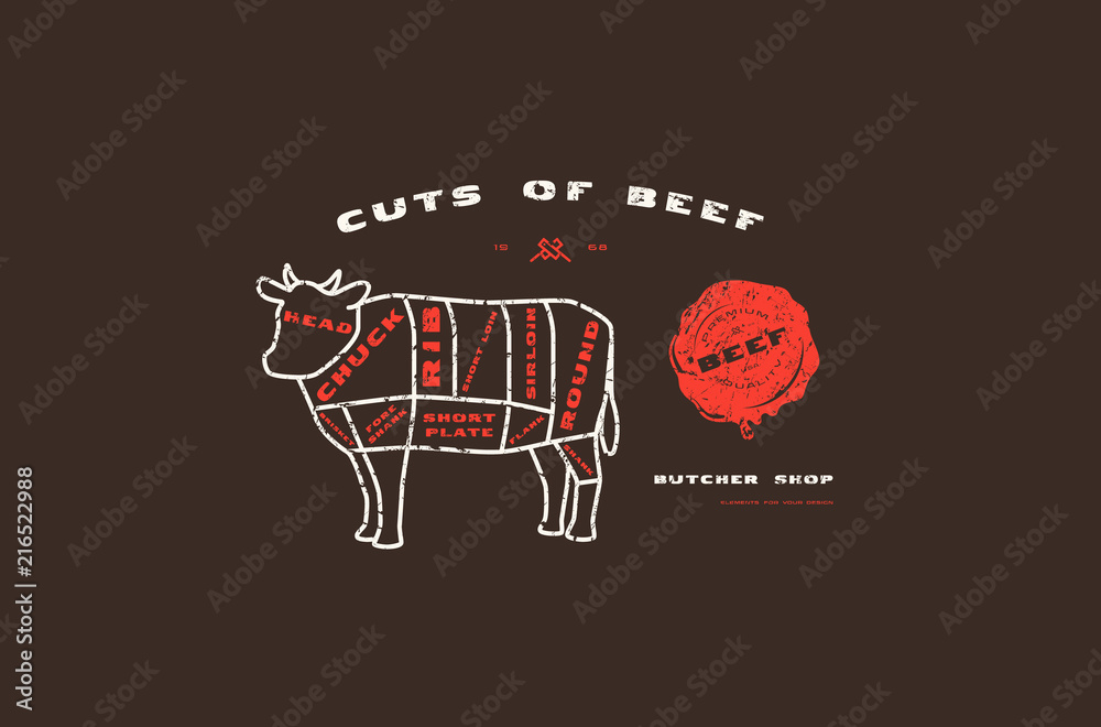 Stock vector beef cuts diagram in thin line style Stock Vector | Adobe ...
