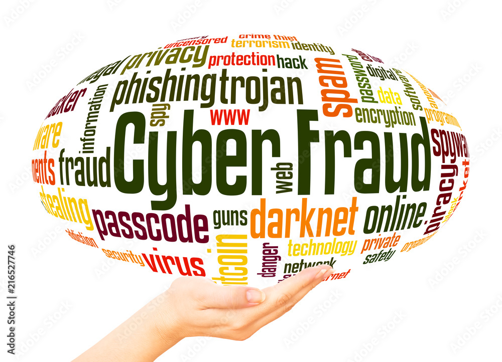 Cyber fraud word cloud hand sphere concept Stock Photo | Adobe Stock