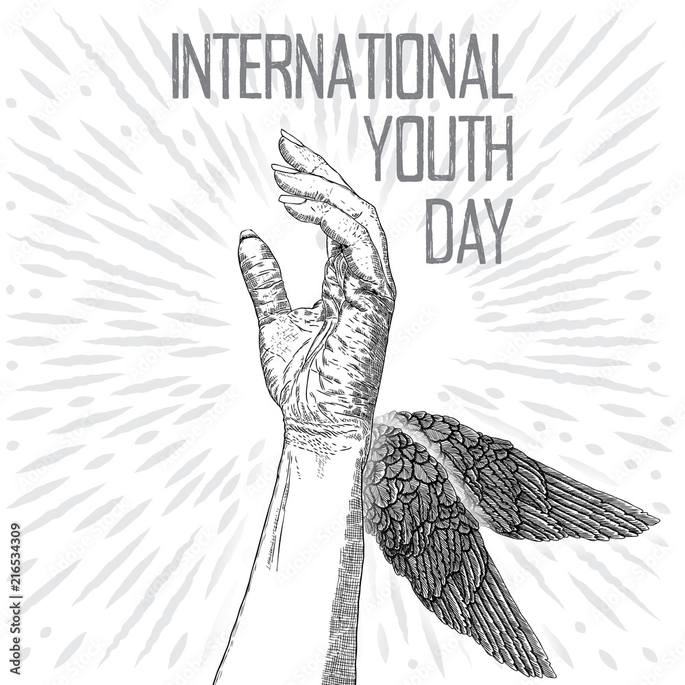 International Youth day design on annual 12 August celebration. Hand ...