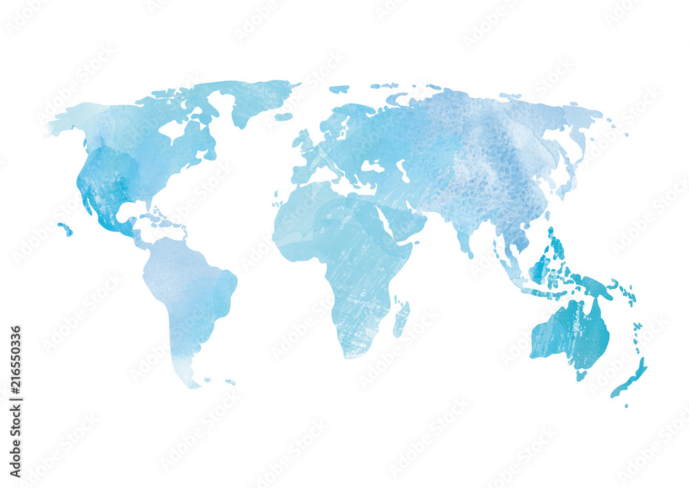 Blue watercolor world map Stock Illustration | Adobe Stock