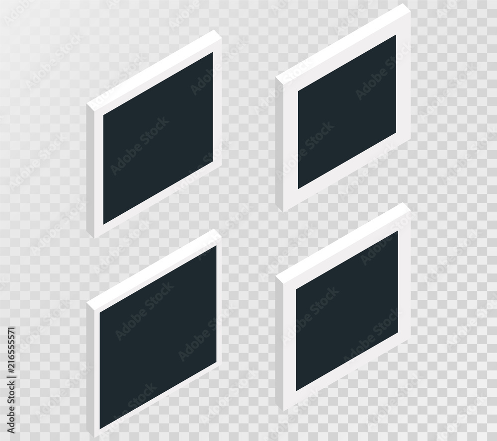 Set of Rotational concept isometric cube with retro photo frame, double ...