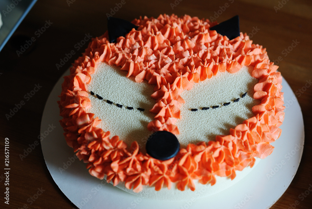 Fox cake for children's birthday Stock Photo | Adobe Stock