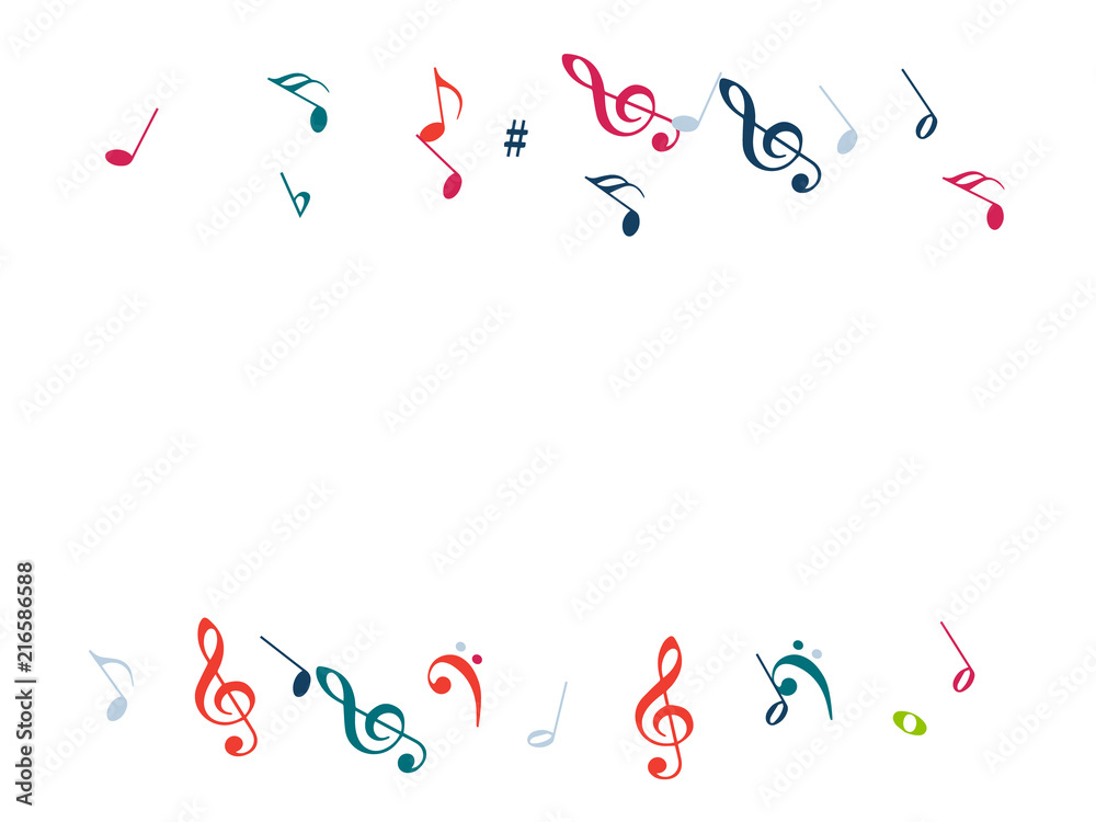 Music Notes Confetti Falling Chaos Vector. Music Symbols Texture Poster ...