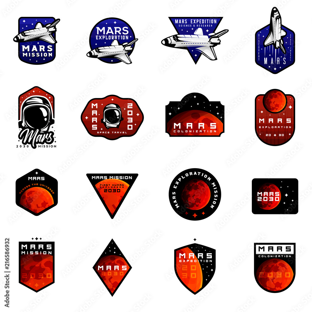 Bundle of mars expedition logos concept with space shuttle Stock Vector ...