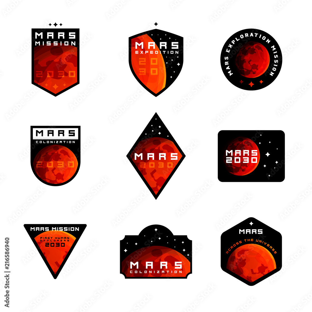 Set of Space mission to Mars vector logos Stock Vector | Adobe Stock