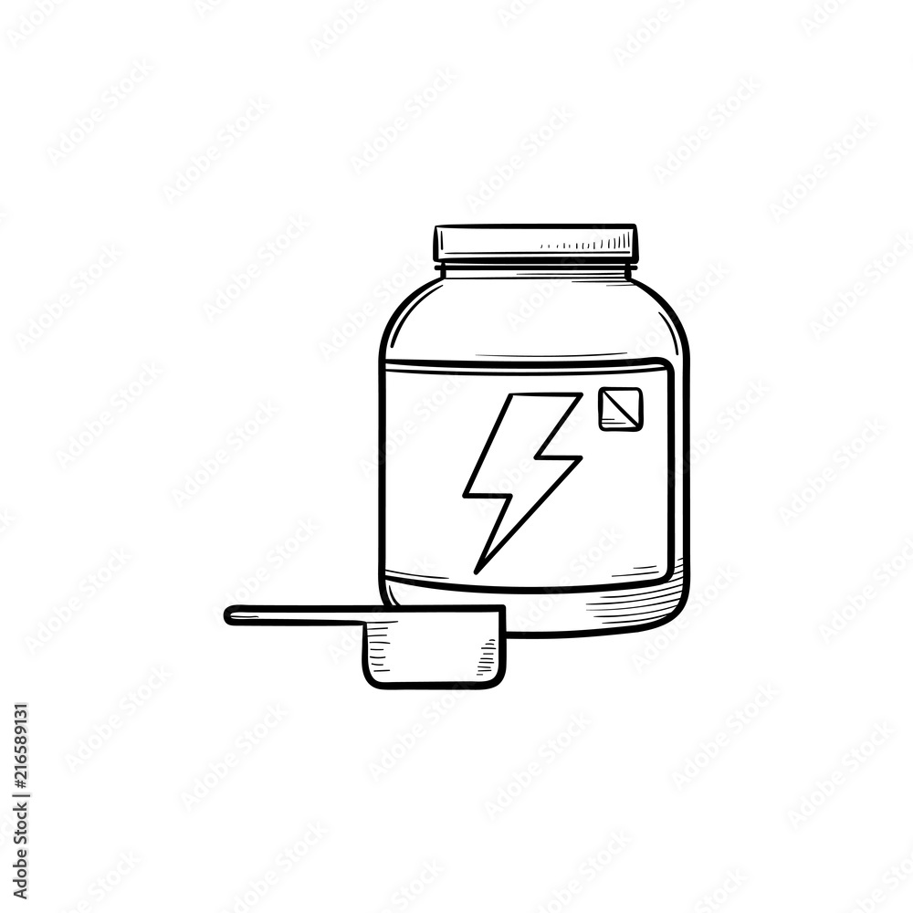 Sport nutrition container with label hand drawn outline doodle icon ...